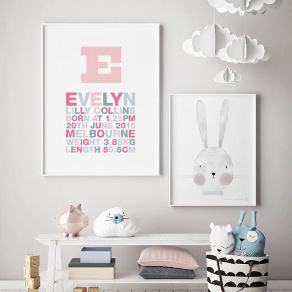 Birth Prints baby birth print personalised birth details poster Australia