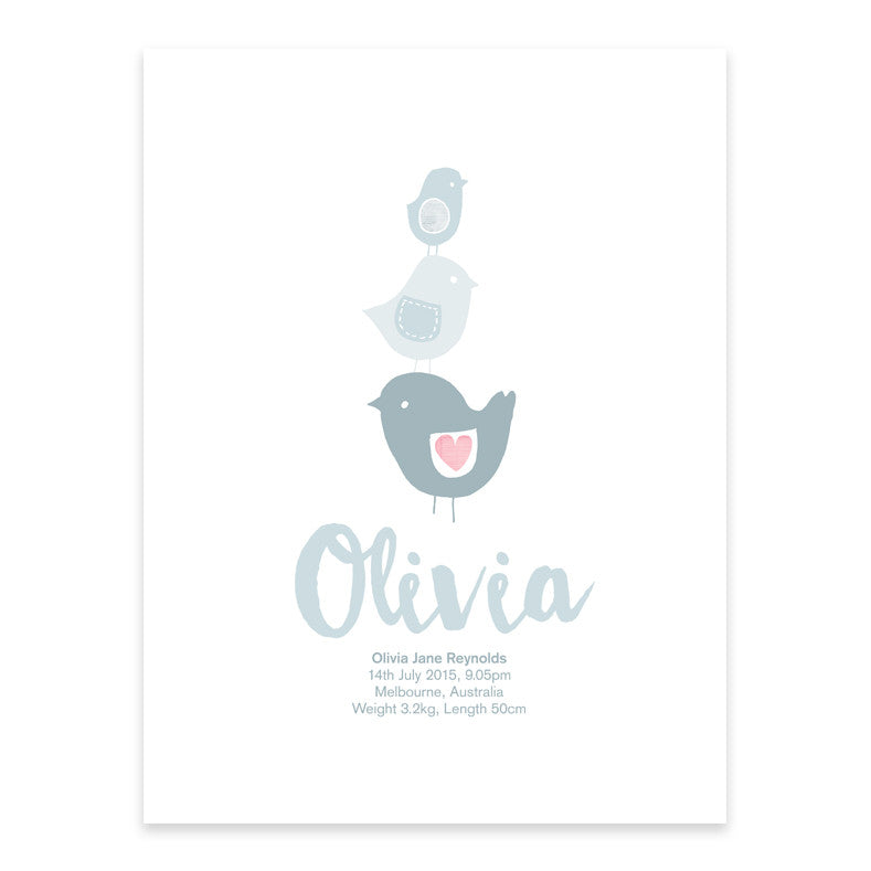Bird Stack Birth Print Printspace Personalised Illustration