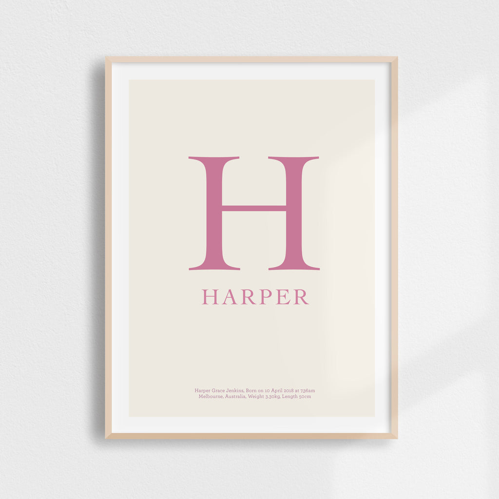 Personalised Classic Letter Birth Print Personalised birth details print