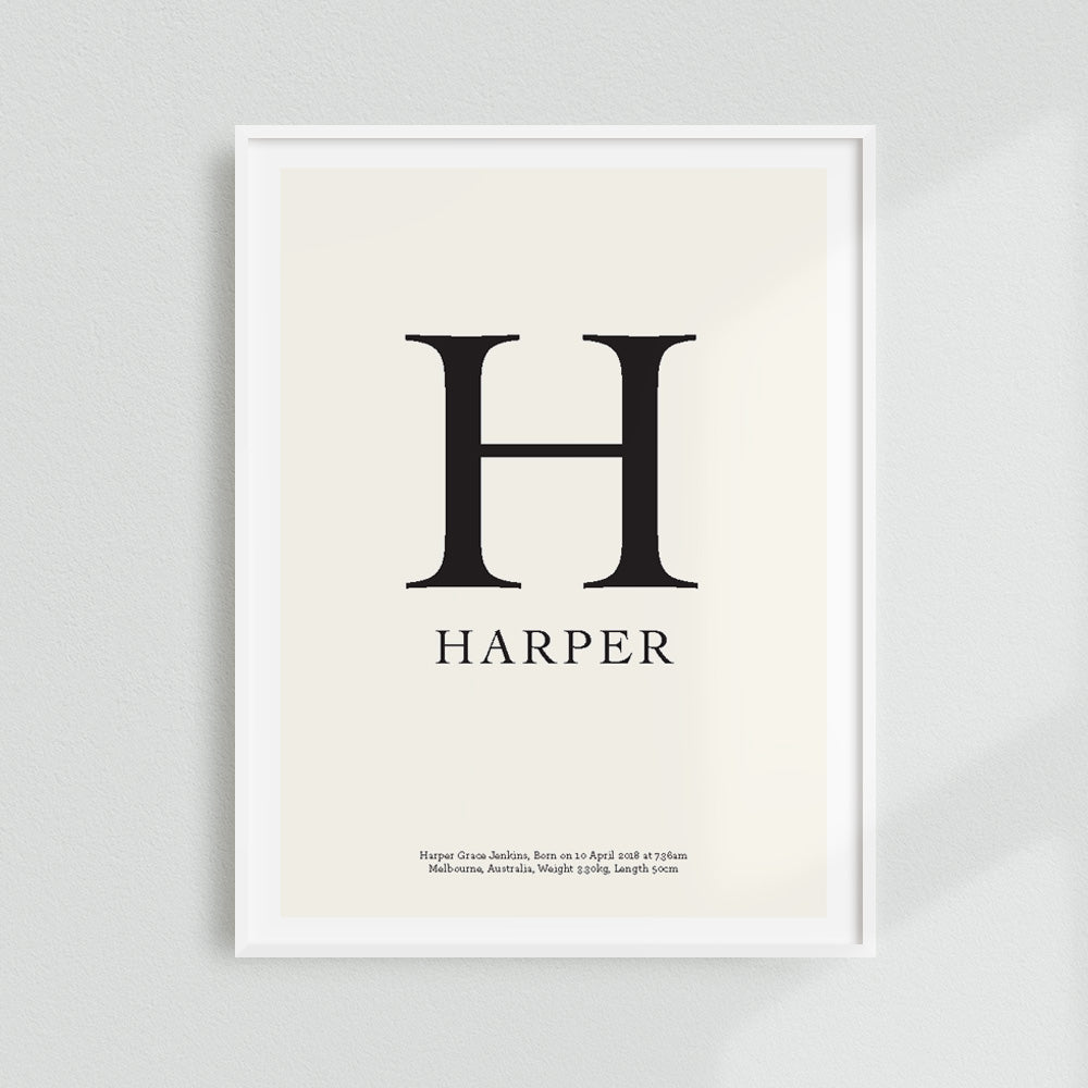 Classic Letter Birth Print Printspace Personalised birth details print