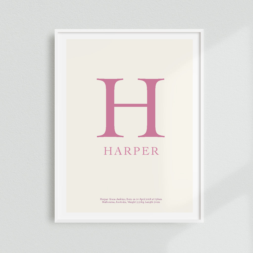 Personalised Classic Letter Birth Print Personalised birth details print
