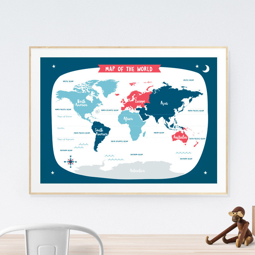 World Map (Navy) Art Print Printspace Illustration Contemporary