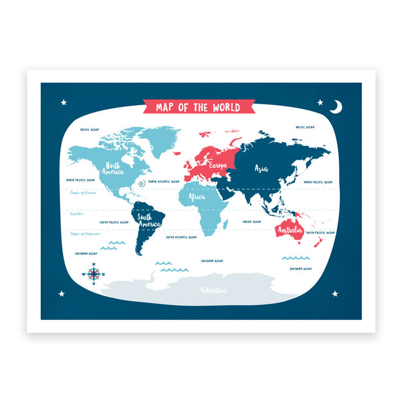 World Map (Navy) Art Print Printspace Illustration Contemporary